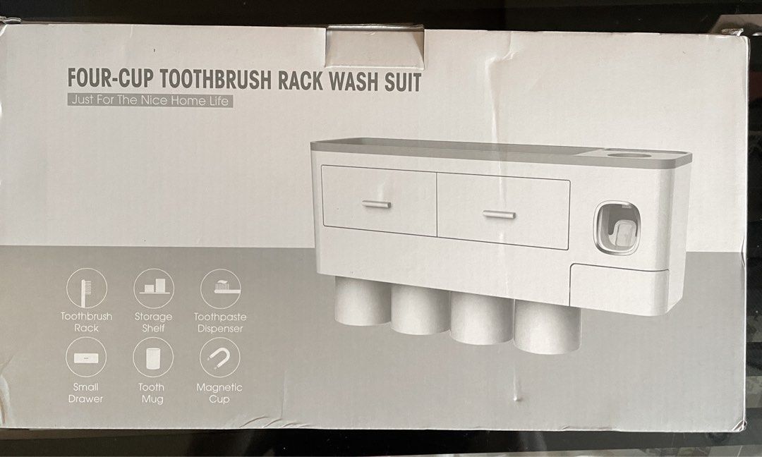 Toothbrush Rack Wash Suit with 4 cups, Furniture & Home Living ...