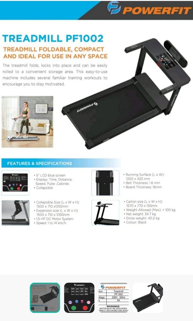 Treadmill Powerfit PF1002, Sports Equipment, Exercise & Fitness, Cardio ...