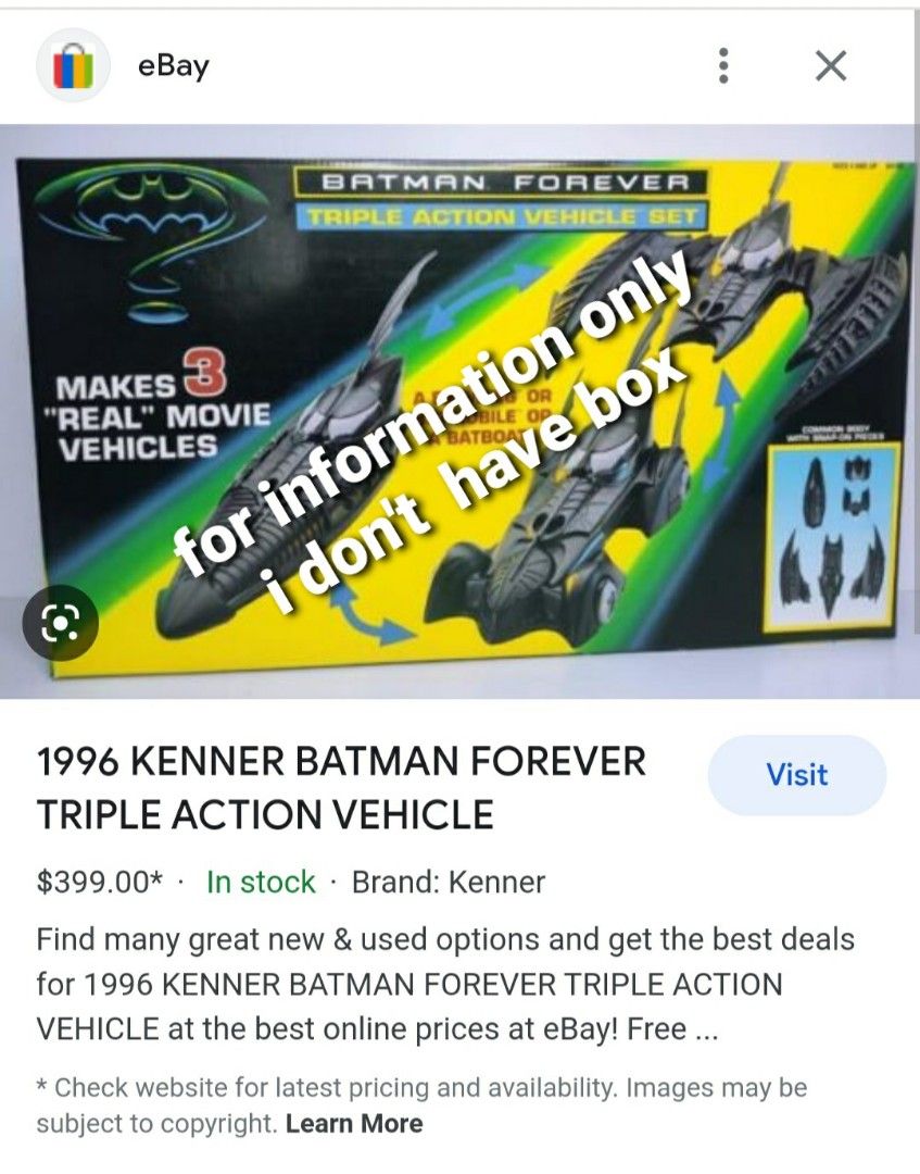 vintage 1996 kenner batman forever triple action vehicle combination ...