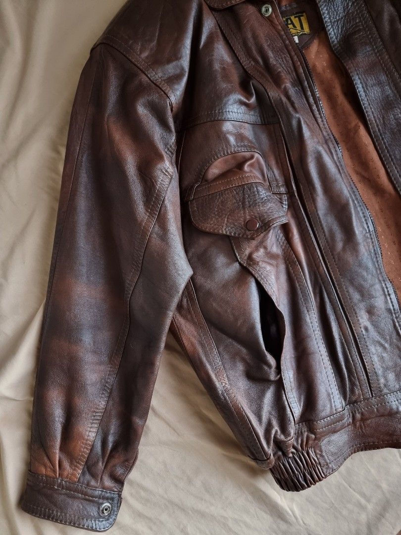 VINTAGE 80s 90s CATERPILLAR LEATHER JACKET, Men's Fashion, Coats, Jackets and Outerwear on Carousell
