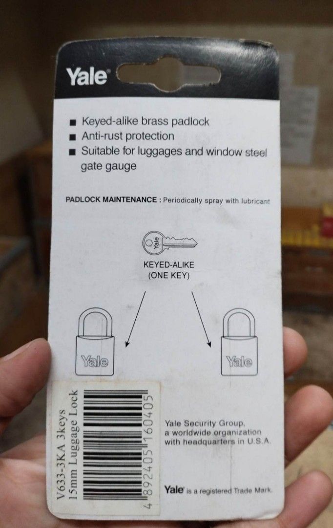 Yale luggage padlock 15mm VC633-3KA 3 keys, Furniture & Home Living ...