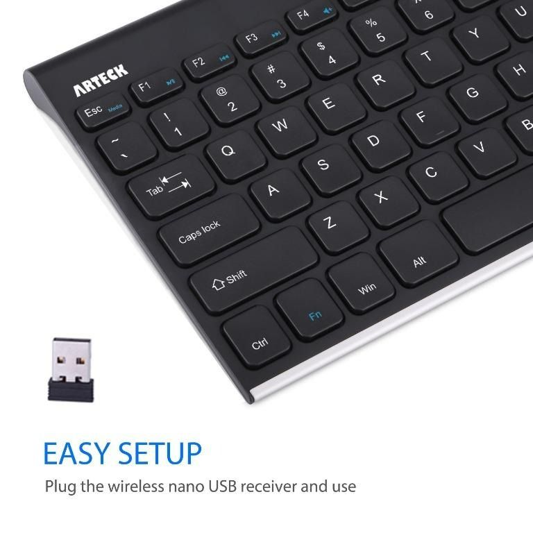 2933) ARTECK 2.4G WIRELESS KEYBOARD STAINLESS STEEL ULTRA SLIM KEYBOARD ...