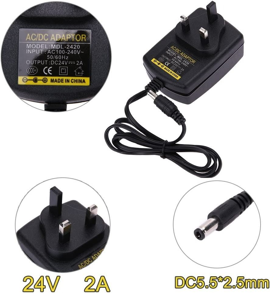 [600B] 24V 2A 48W AC to DC Converter Transformer Charger 100~240V AC Input with 5.5x2.5mm DC Tip ...