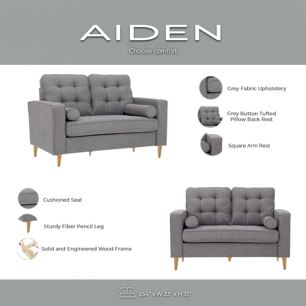 Aiden 2 Seater Fabric Sofa With 6" Pencil Leg (FREE INSTALLATION ...