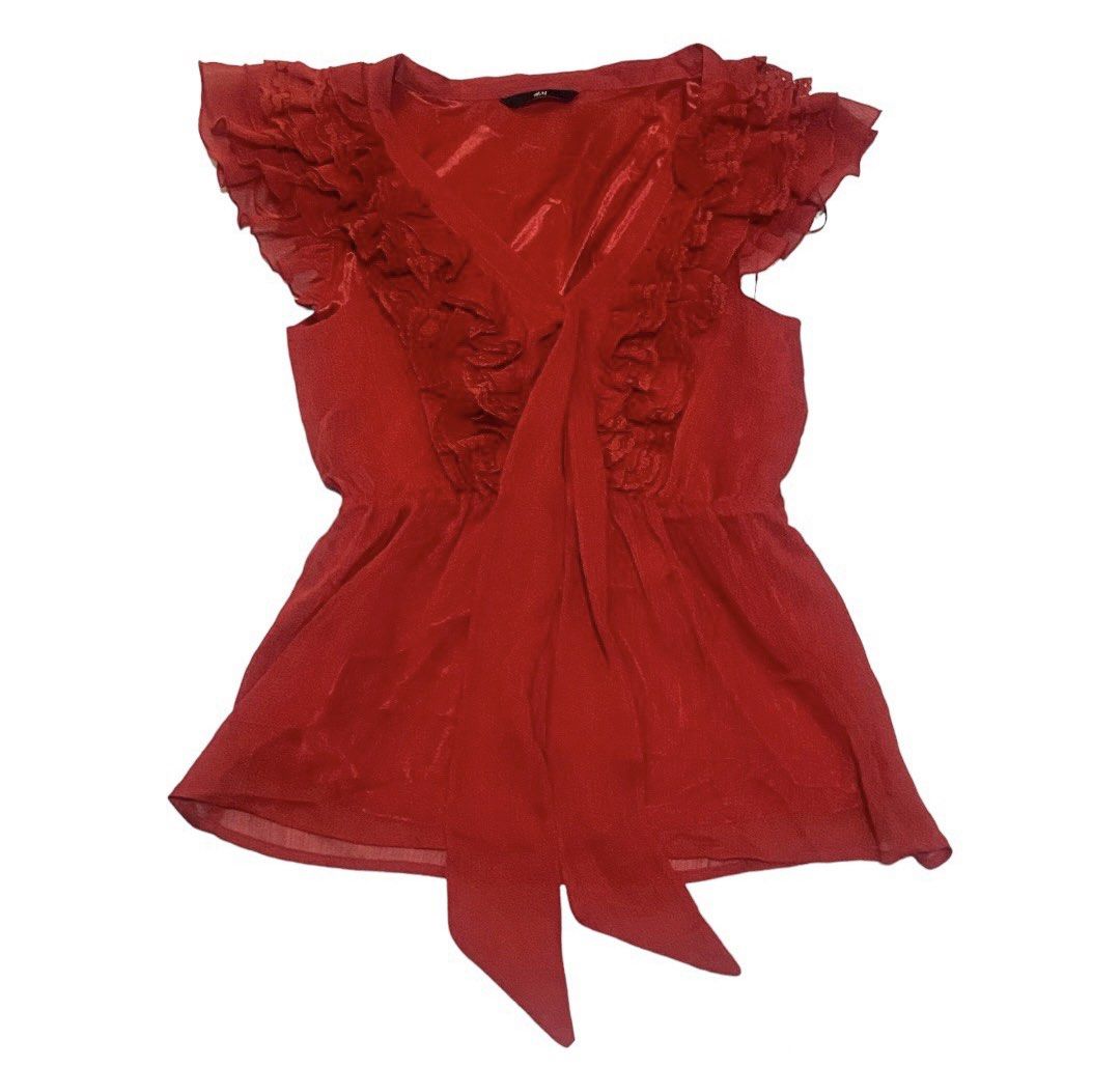 Atasan H&M / Blouse Merah / Red Blouse Ruffle HnM / Red Top Pita bukan ...