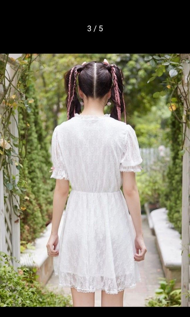 BNWT ROMWE KAWAII LACE BUTTON PUFF SLEEVES FRONT DRESS WHITE GRADUATION ...