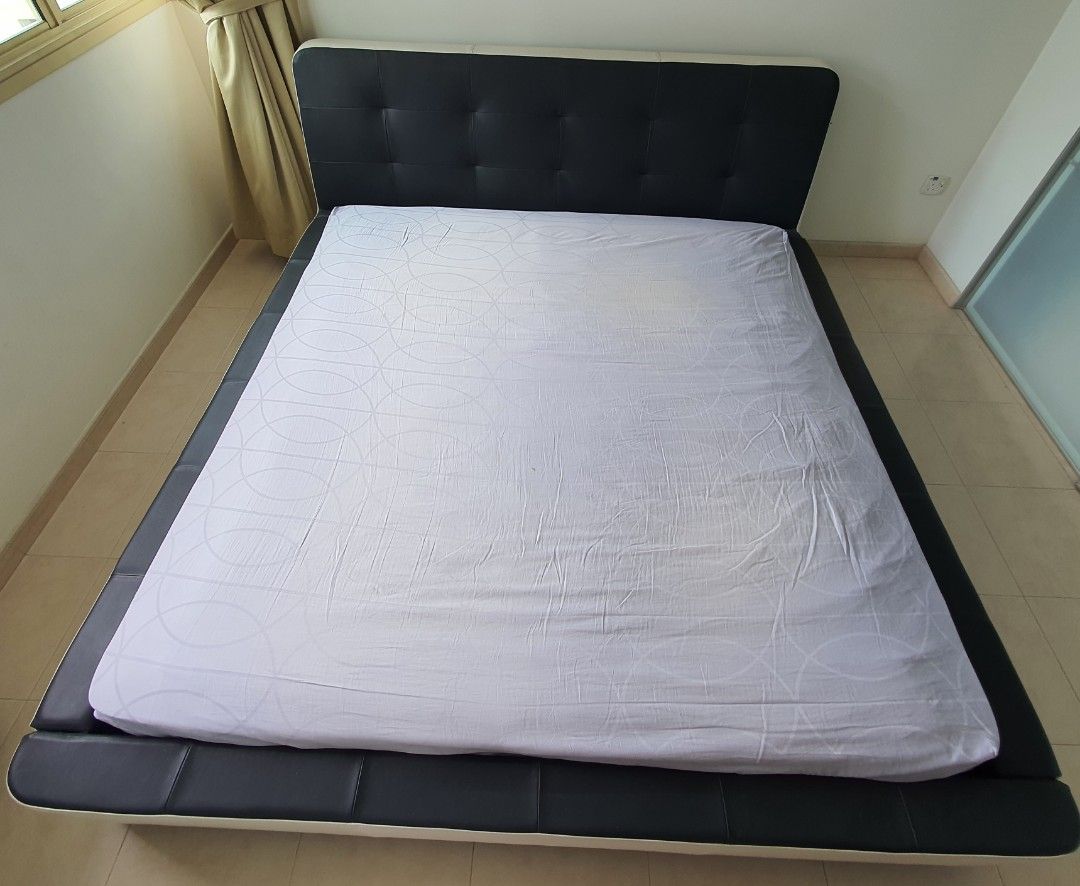 Cellini King full leather bedframe, Furniture & Home Living, Furniture ...