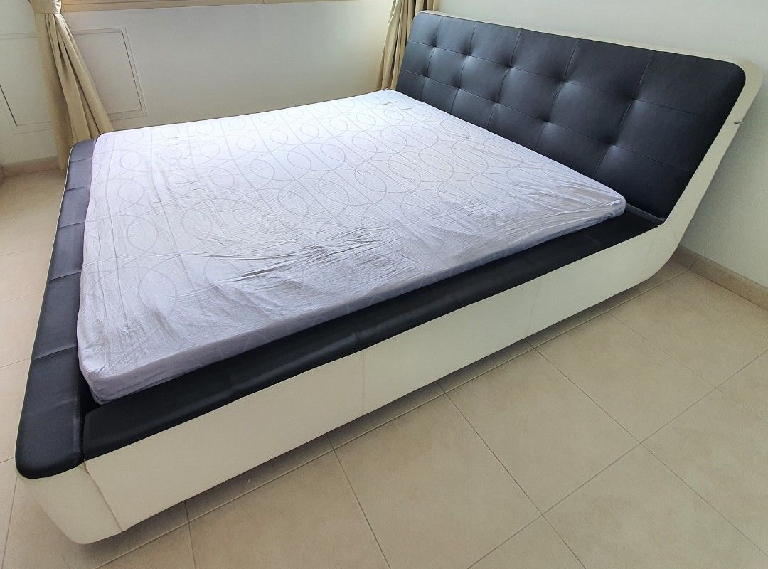 Cellini King full leather bedframe, Furniture & Home Living, Furniture ...