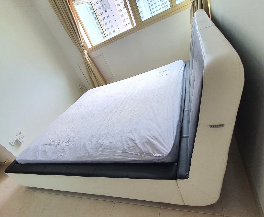 Cellini King full leather bedframe, Furniture & Home Living, Furniture ...