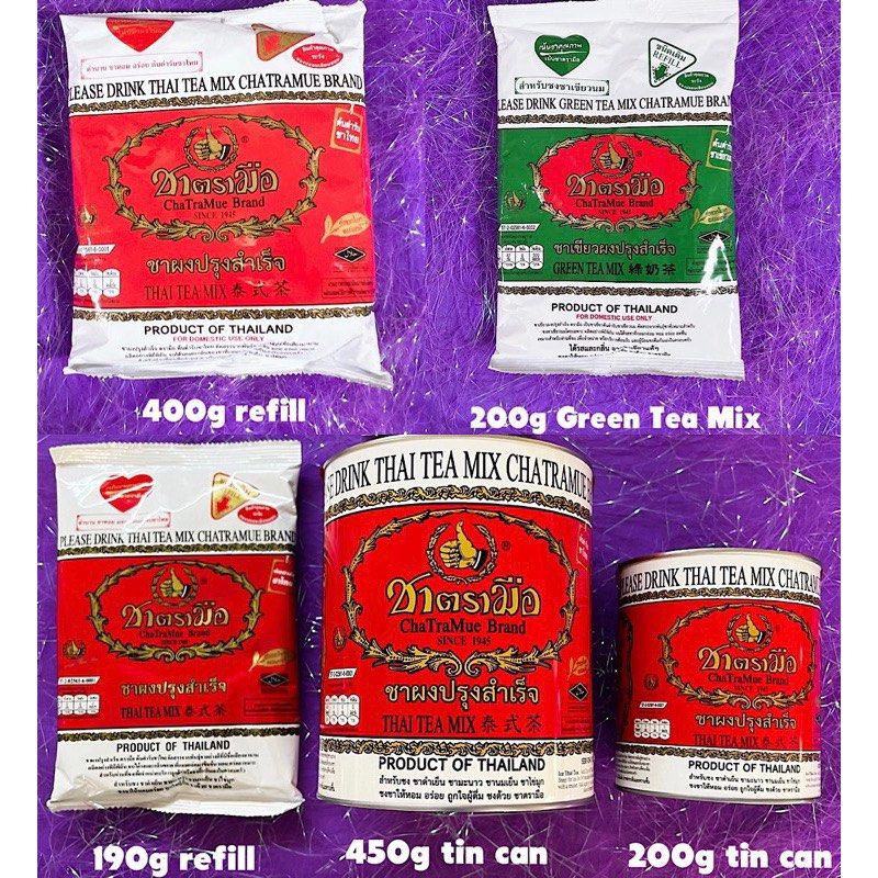 ChaTraMue Thai Tea Mix Original & Thai Green Tea Mix (190g/400g refill ...
