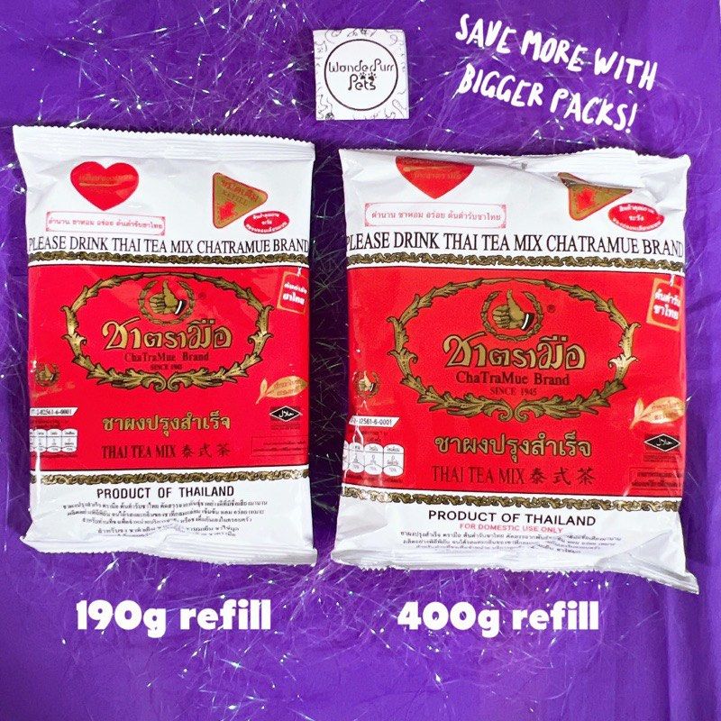 ChaTraMue Thai Tea Mix Original & Thai Green Tea Mix (190g/400g refill ...
