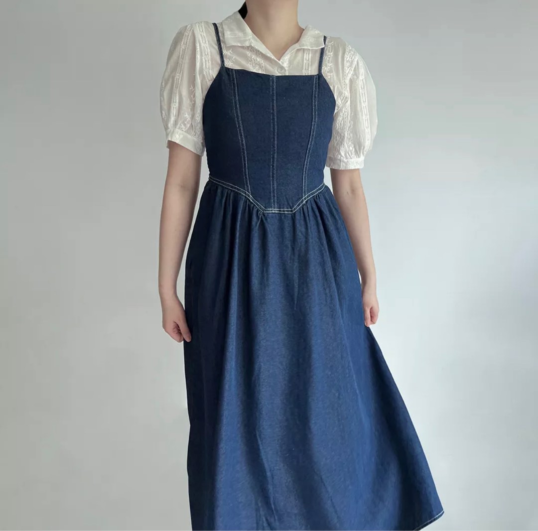 Denim dress, Fesyen Wanita, Pakaian Wanita, Gaun & Rok di Carousell