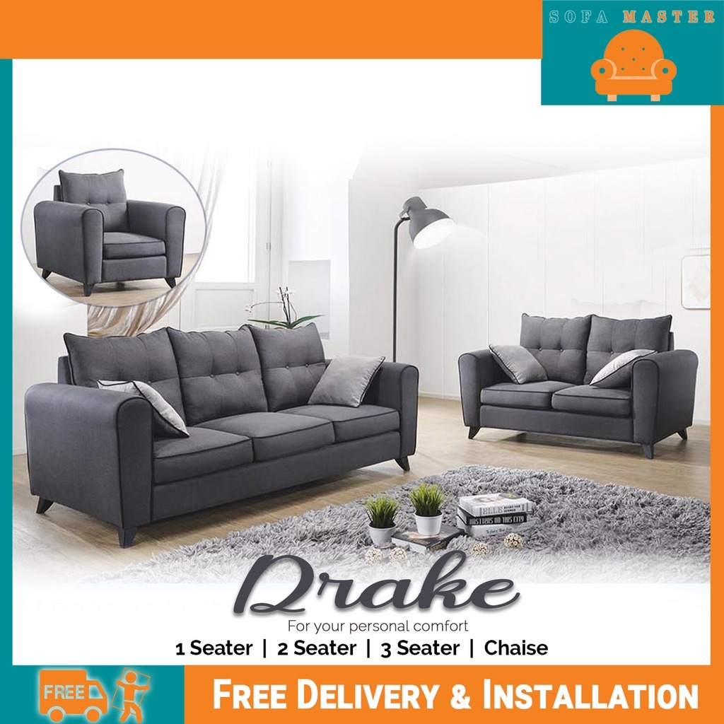 Drake 1/2/3 Seater With Chaise Fabric Sofa Set In Dark Grey (FREE ...