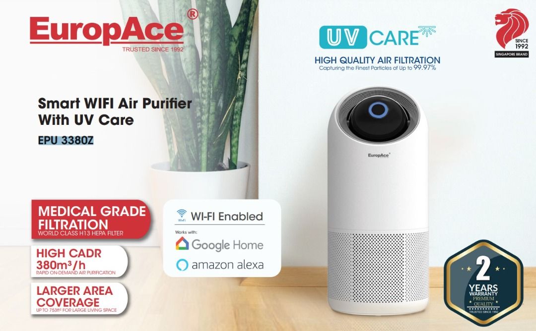 Europace Smart WIFI Air Purifier with UV Care EPU 3380Z, TV & Home ...