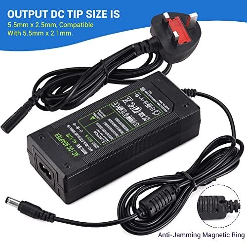 Facmogu AC 100-240V to DC 12V 5A Regulated Power Adapter, UK Plus Cord ...