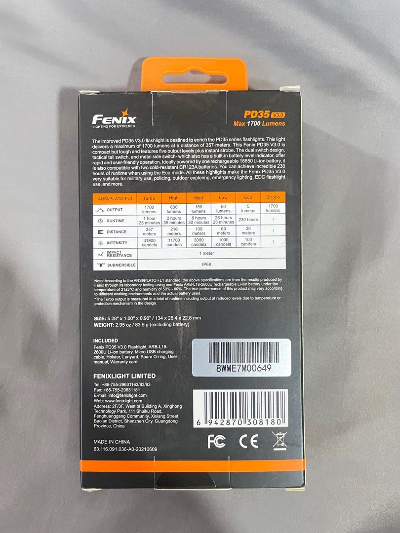 Fenix PD35 V3.0 Tactical Flashlight 1700 Lumens Rechargeable , Sports ...