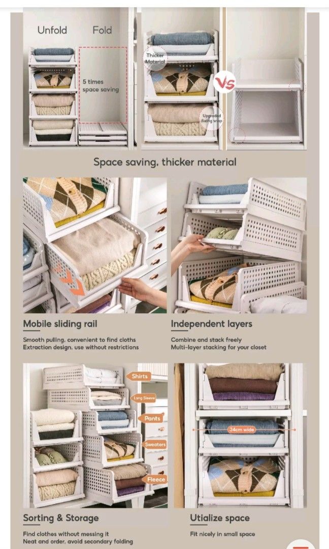 Foldable Wardrobe Organiser Stackable Storage Desk Table Drawer Box ...
