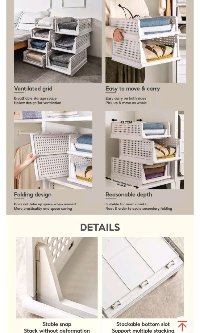 Foldable Wardrobe Organiser Stackable Storage Desk Table Drawer Box ...