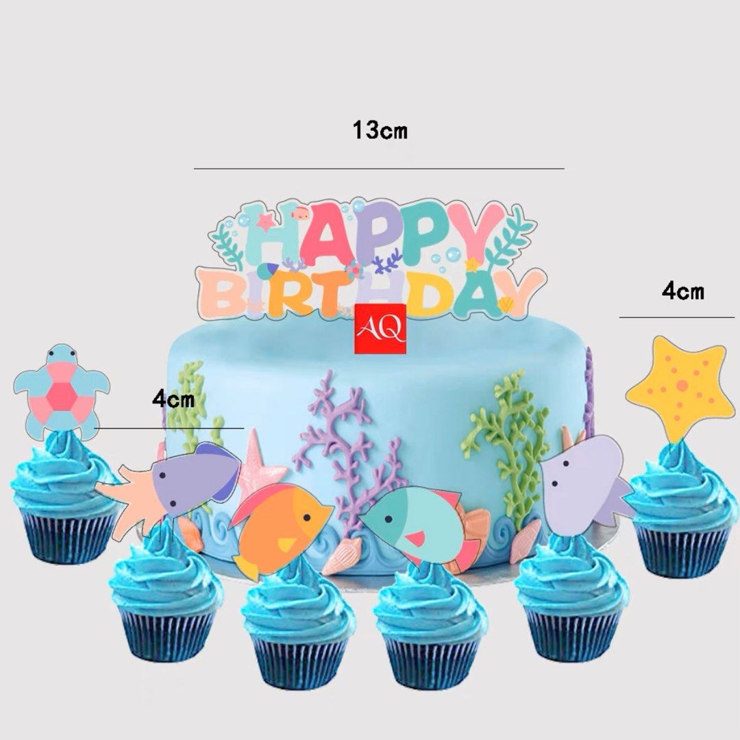 [Instocks] Set of 7 Underwater Sea Animals Acrylic Cake and Cupcake ...
