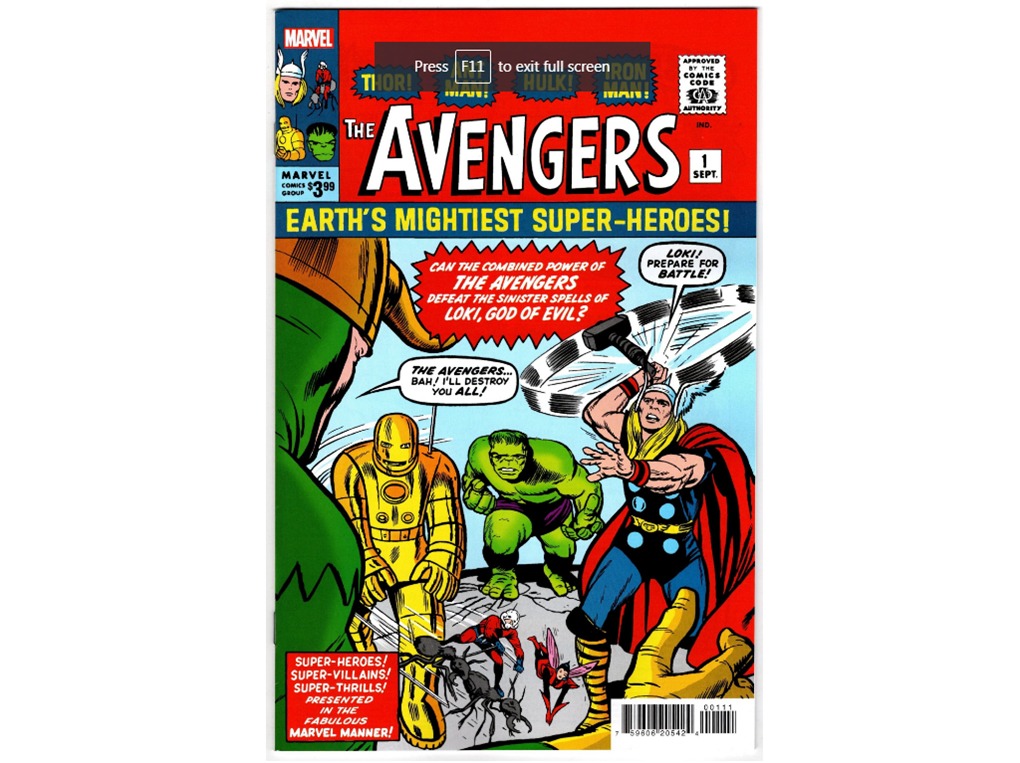 MARVEL Comics THE AVENGERS #1 (1963) Facsimile Edition comic book ...