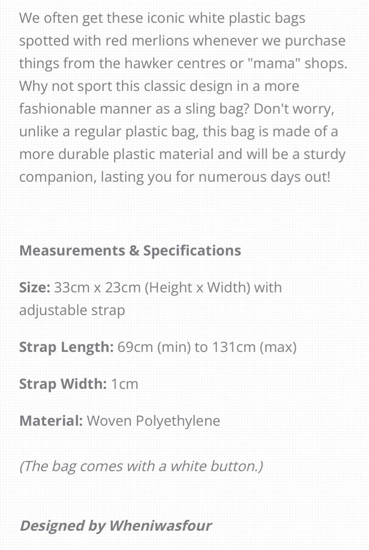 Merlion Plastic Sling Bag, Women's Fashion, Bags & Wallets, Cross-body ...