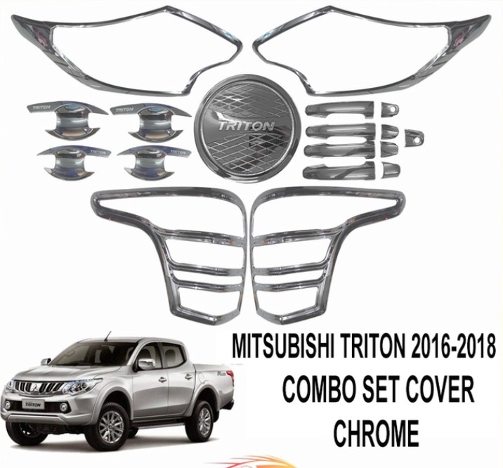 Mitsubishi Triton Strada 2016 to 2018 Garnish Combo set cover CHROME on ...