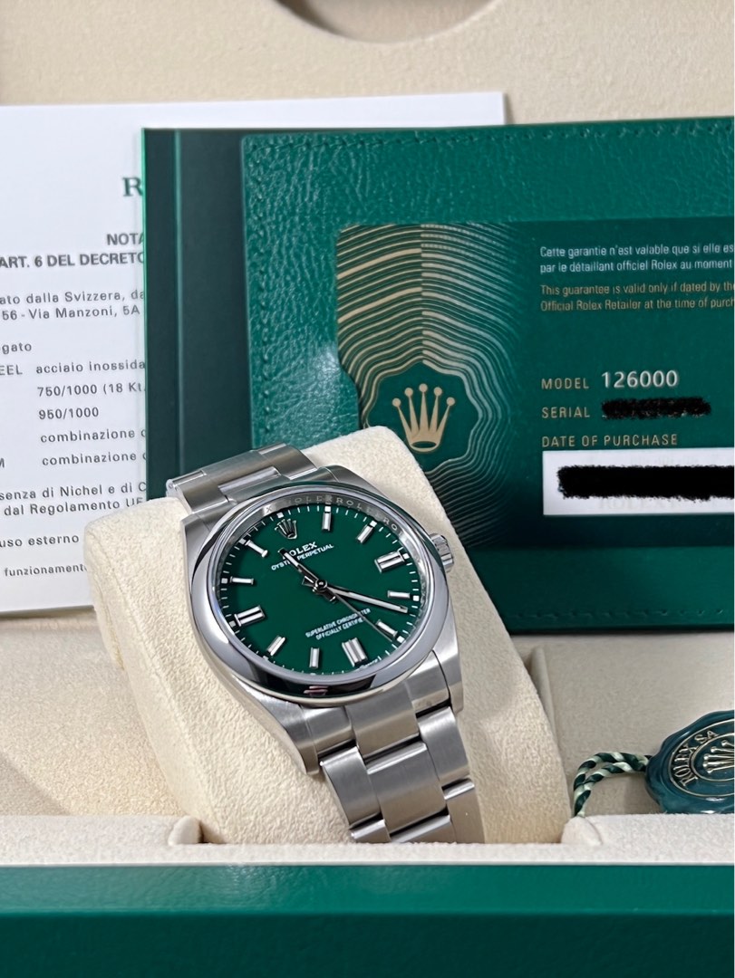 New Partial Stickers Rolex Oyster Perpetual 36 Green Dial Ref. 126000 ...