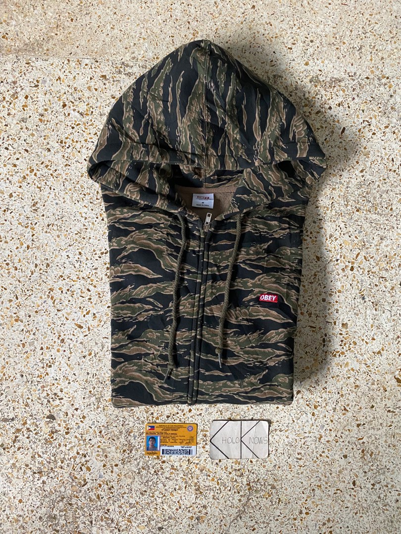 Obey Bar Logo Tiger Camo Fullzip Hoodie, Men's Fashion, Tops & Sets ...