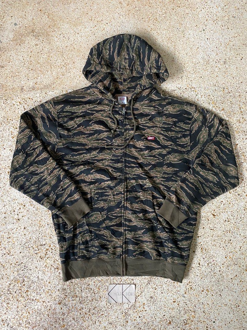 Obey Bar Logo Tiger Camo Fullzip Hoodie, Men's Fashion, Tops & Sets ...