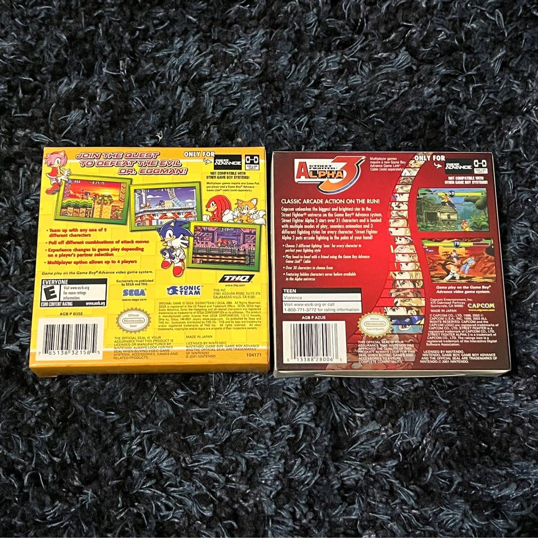 Original Nintendo Gameboy Sonic Advance 3 & Street Fighter Alpha 3 ...
