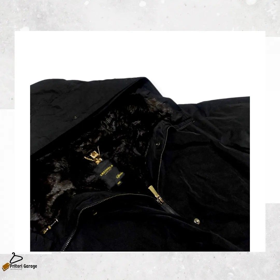 Parka Coat Inner Sherpa Animal Fur Hoodie Jacket Crocodile Ladies Black ...