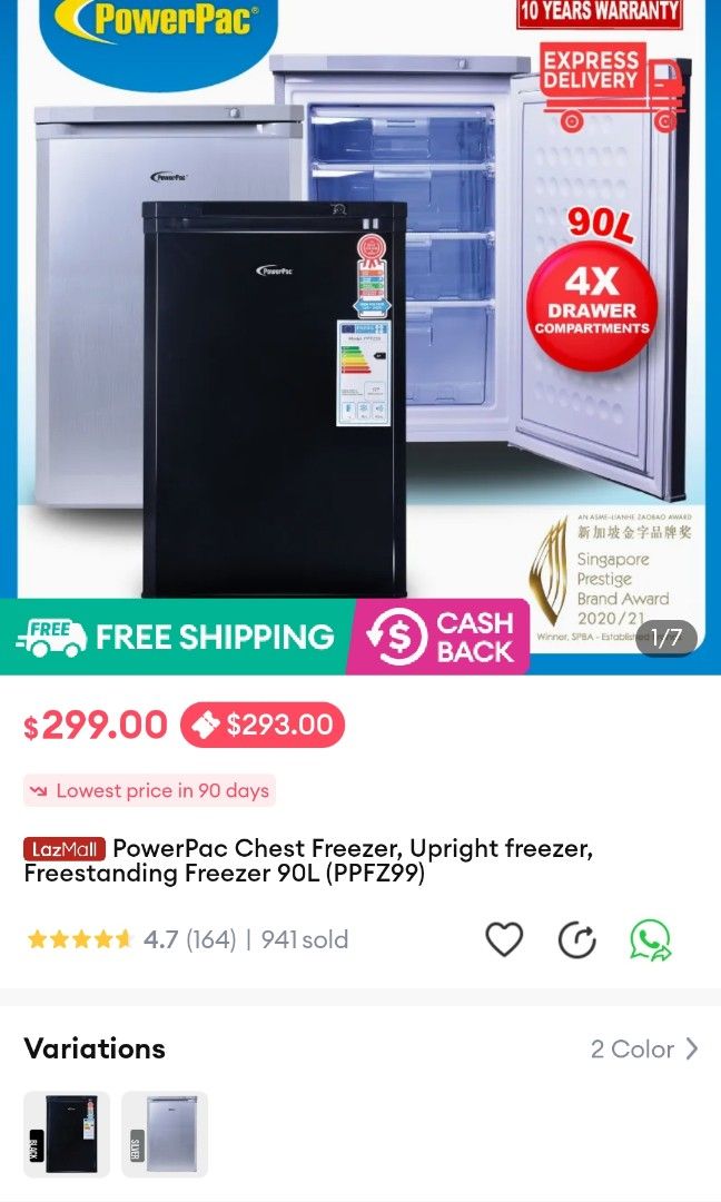 powerpac freezer 90L, TV & Home Appliances, Kitchen Appliances ...