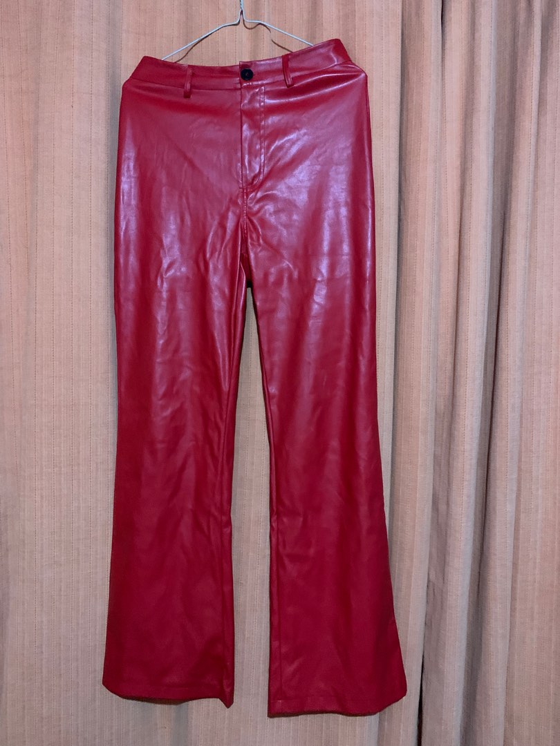 Shein leather pants red on Carousell