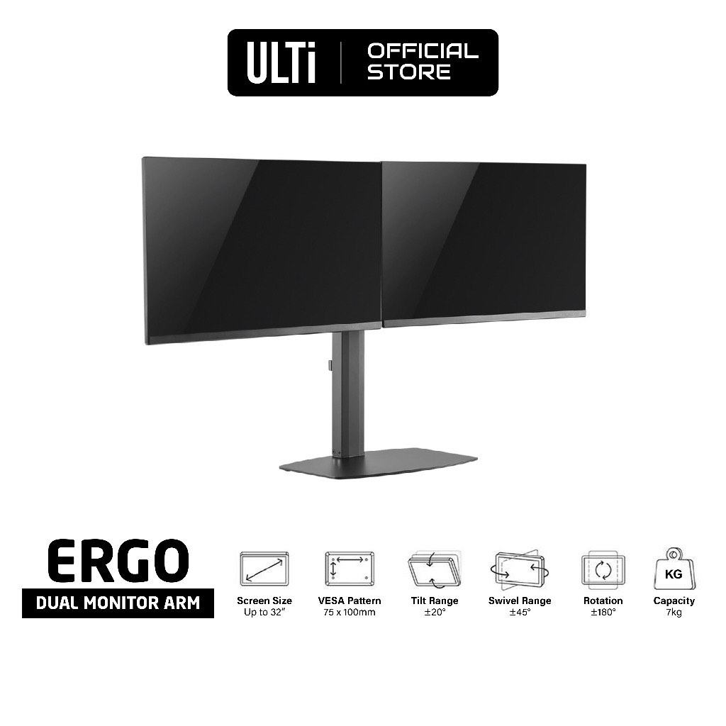 ULTi Ergo Dual Free Standing Monitor Mount Desk Stand, Spring Height ...