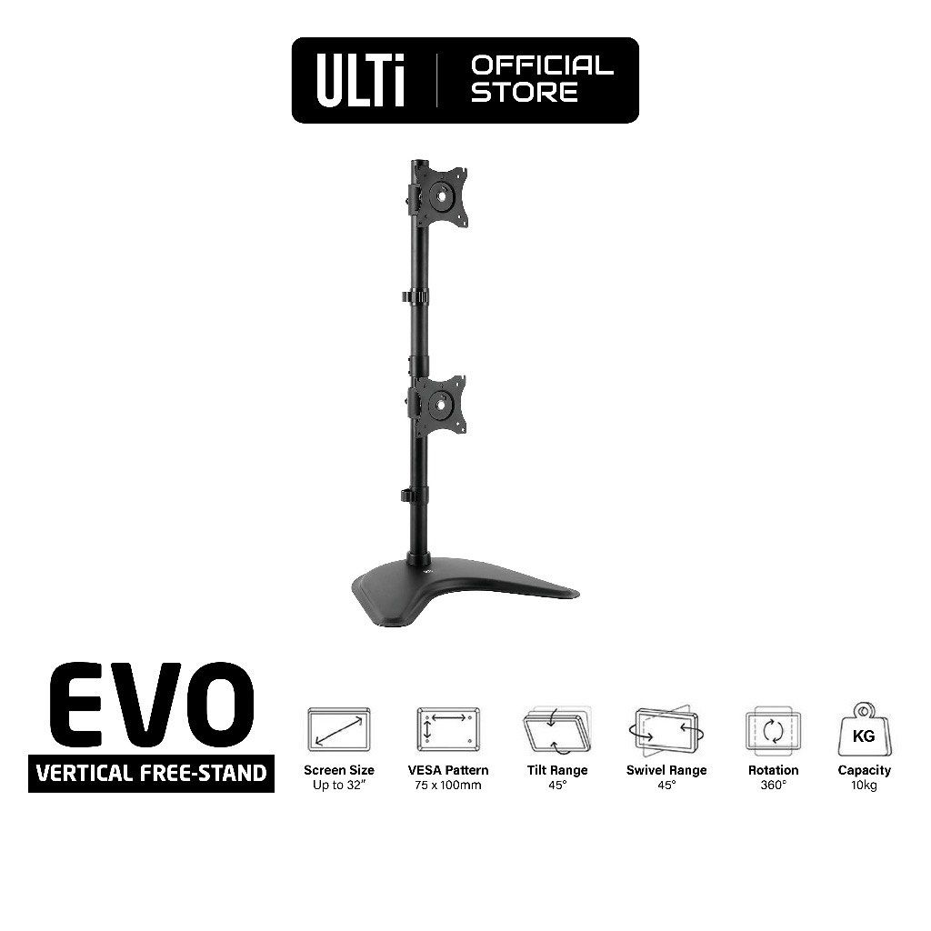ULTI Evo Dual LCD 13 to 34 inch Monitor Vertical Desk Stand, Free ...