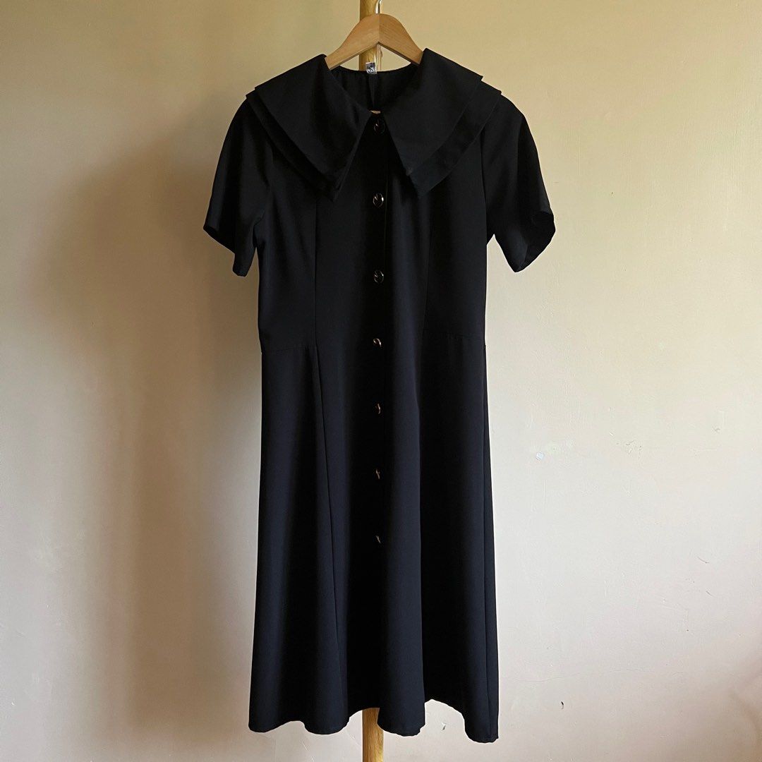 Vintage Classic Wednesday Addams Vibe Button Down Black Dress, Women's ...