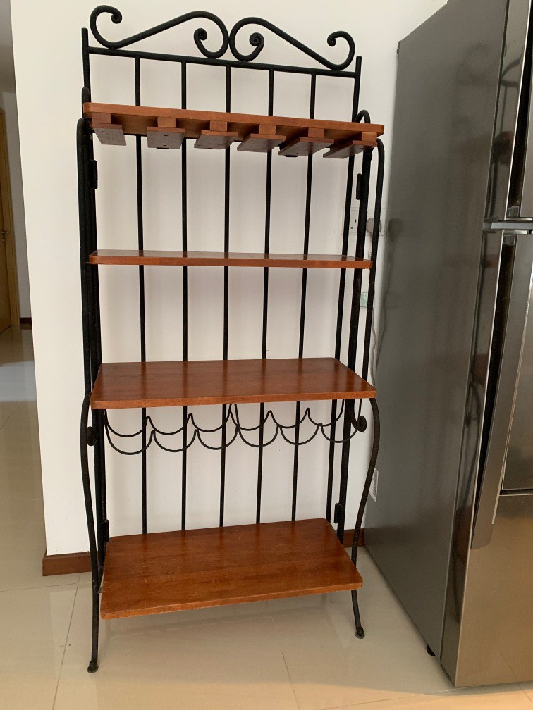 Wrought iron and wood rack shelf, Furniture & Home Living, Furniture ...
