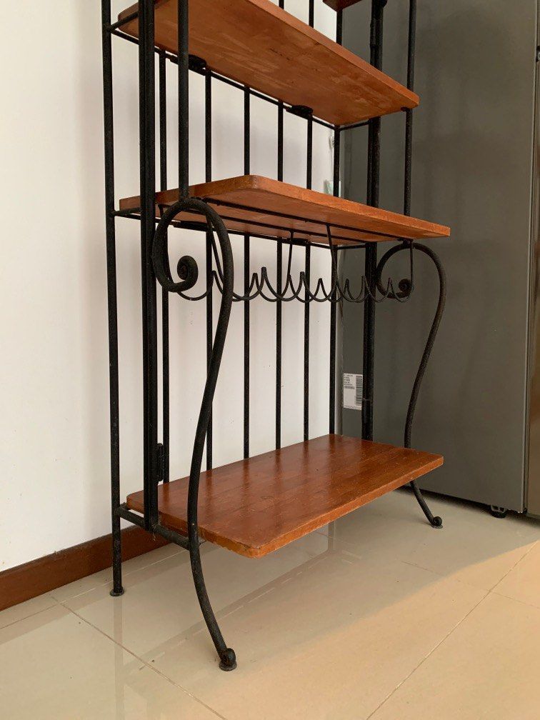 Wrought iron and wood rack shelf, Furniture & Home Living, Furniture ...