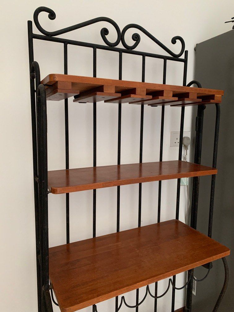 Wrought iron and wood rack shelf, Furniture & Home Living, Furniture ...