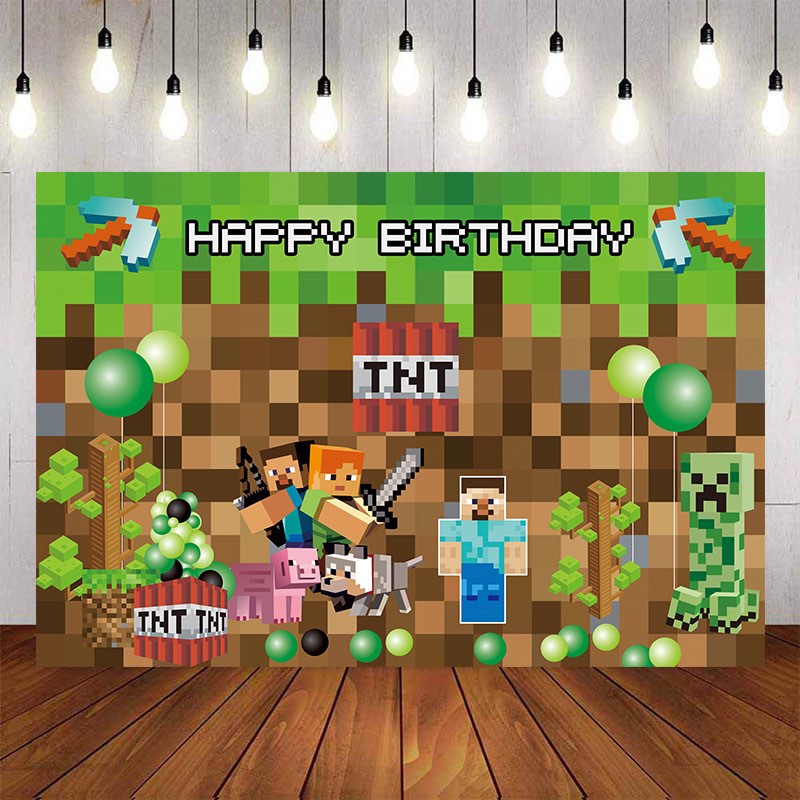 150x90cm Minecraft TNT Vinyl Backdrop Happy Birthday Poster Photography ...