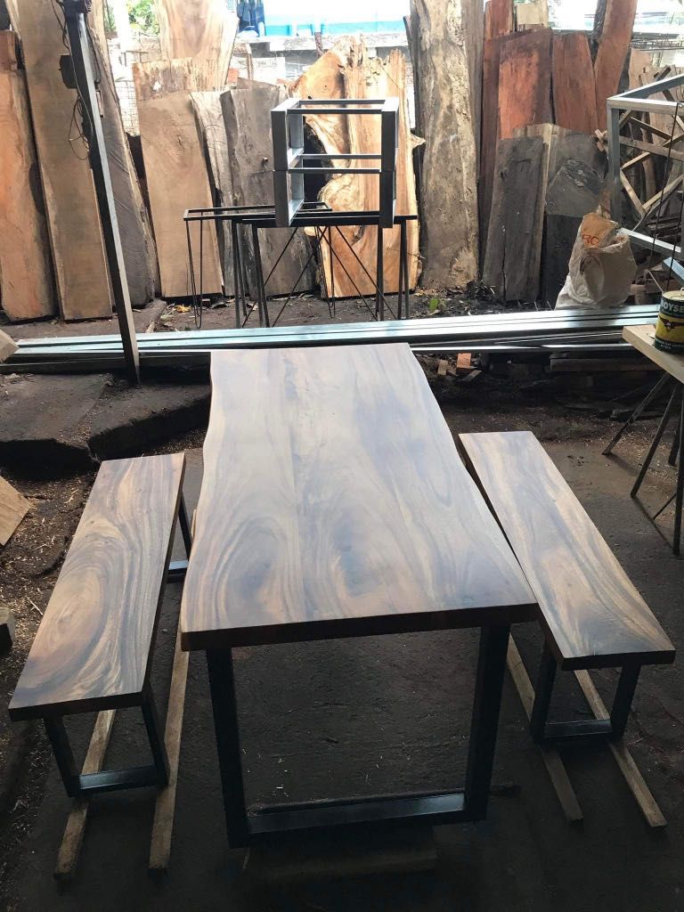 Acacia Dining Table Set 1table 2bench, Furniture & Home Living ...