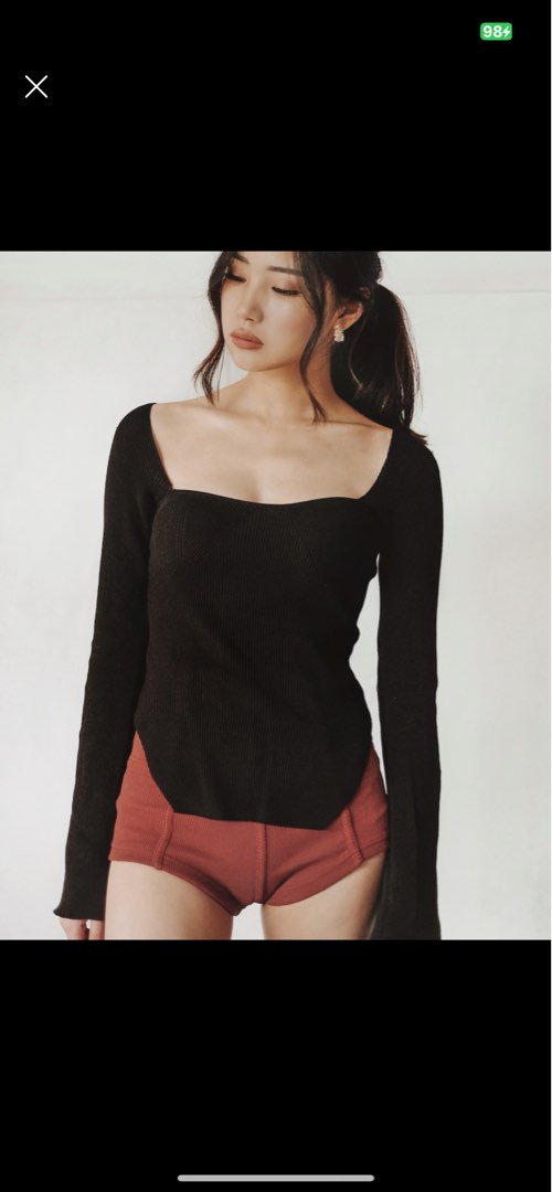 ANAIN BLACK KNIT, Fesyen Wanita, Pakaian Wanita, Atasan di Carousell