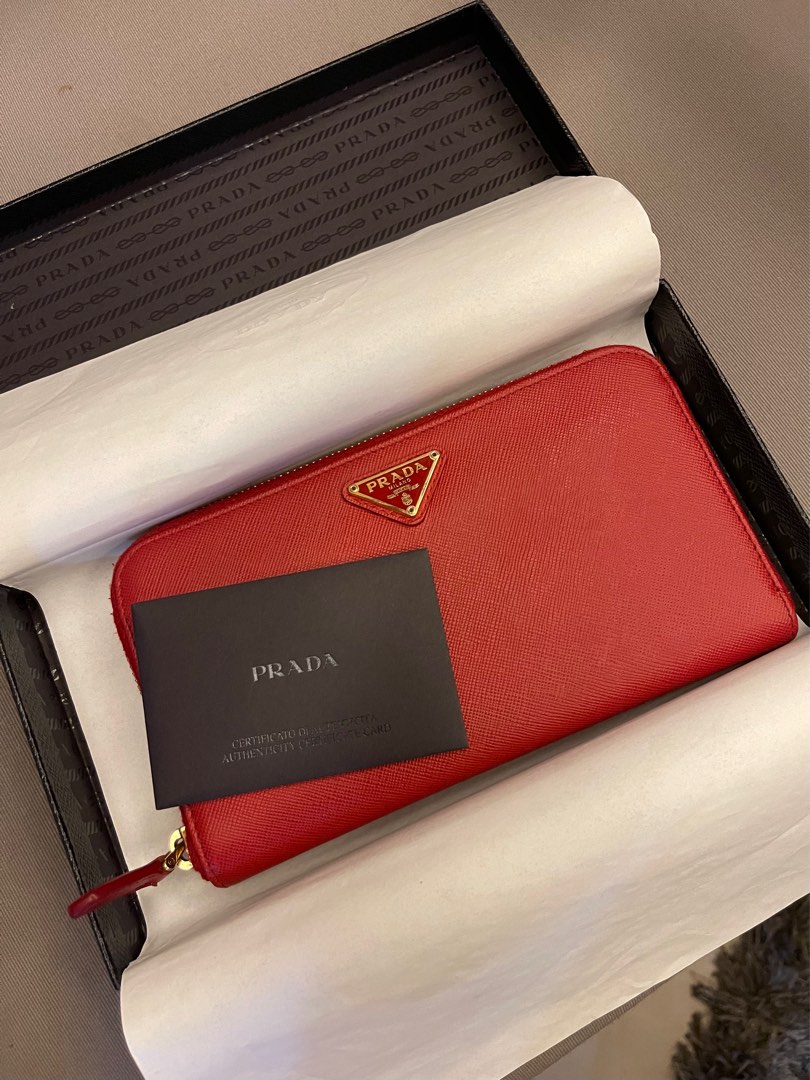 Authentic Prada Saffiano Long Red Wallet on Carousell