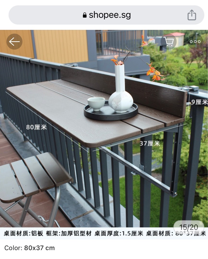 Balcony table that is adjustable and hangs from railing, Furniture ...