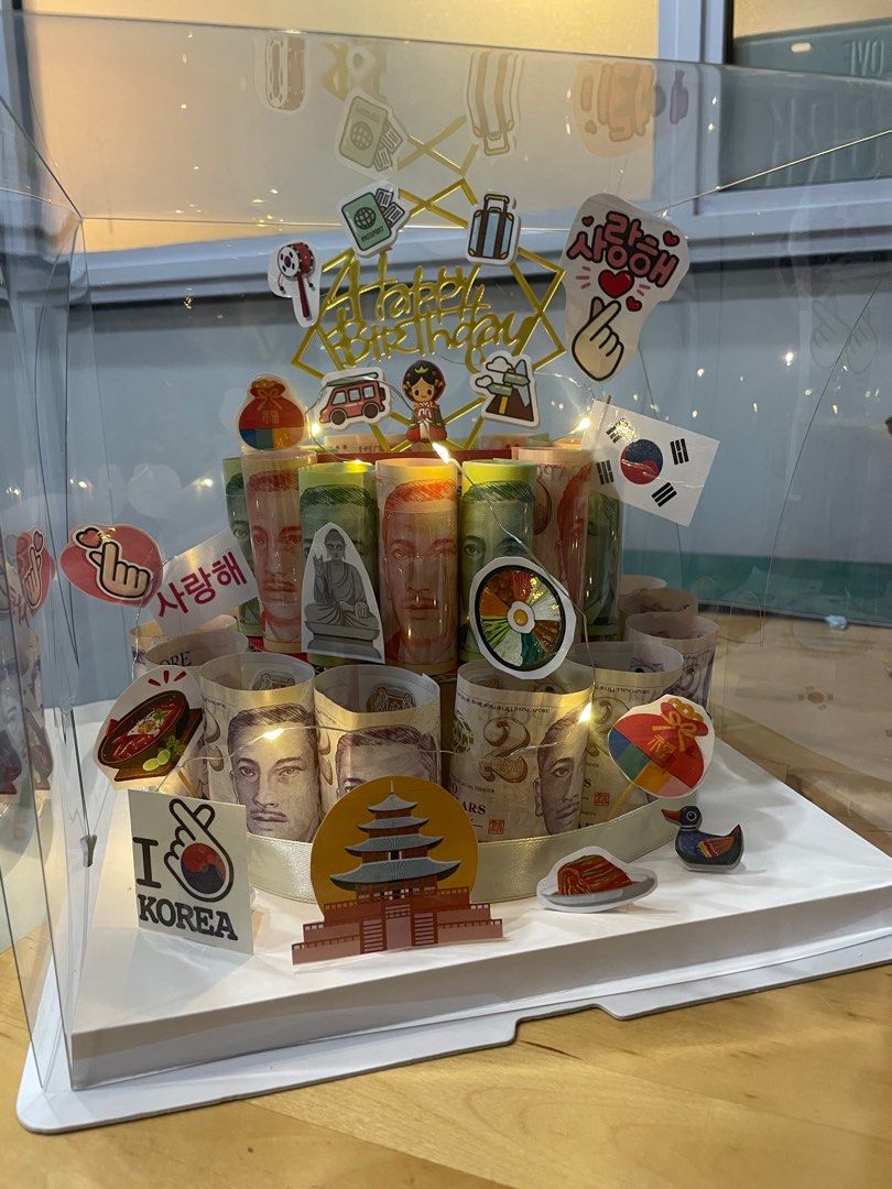 Birthday money cake + money puller 2 layers ( customise theme), Food ...
