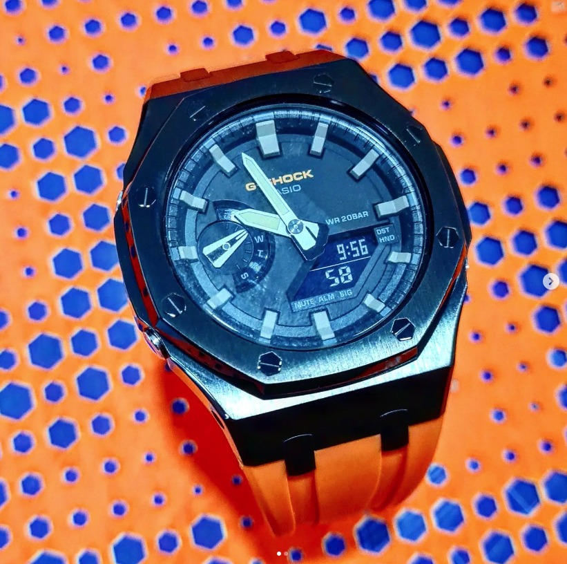 Casioak - Black Stainless Steel & Orange Strap, Men's Fashion, Watches ...
