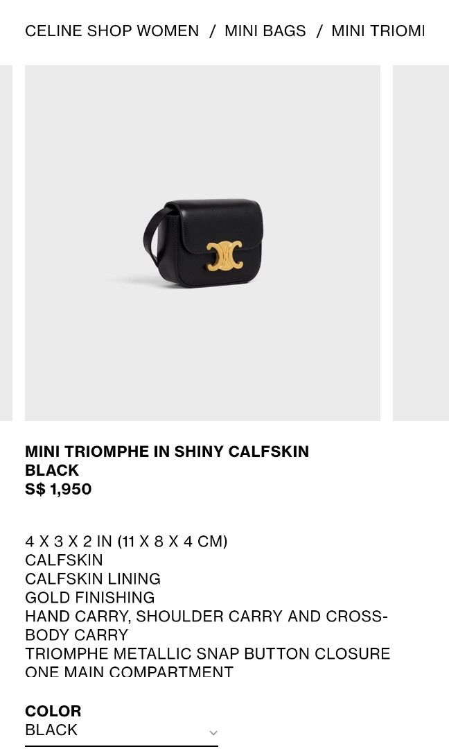 CELINE MINI TRIOMPHE IN SHINY CALFSKIN BLACK, Luxury, Bags & Wallets on ...