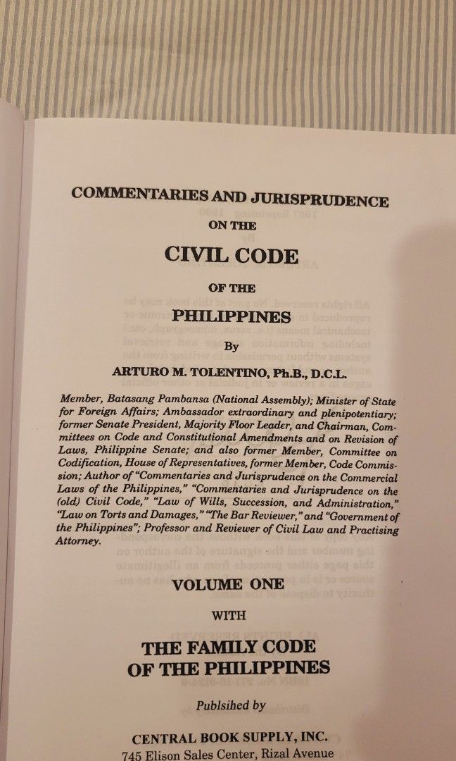 Civil Code of the Philippines: Tolentino, Hobbies & Toys, Books ...