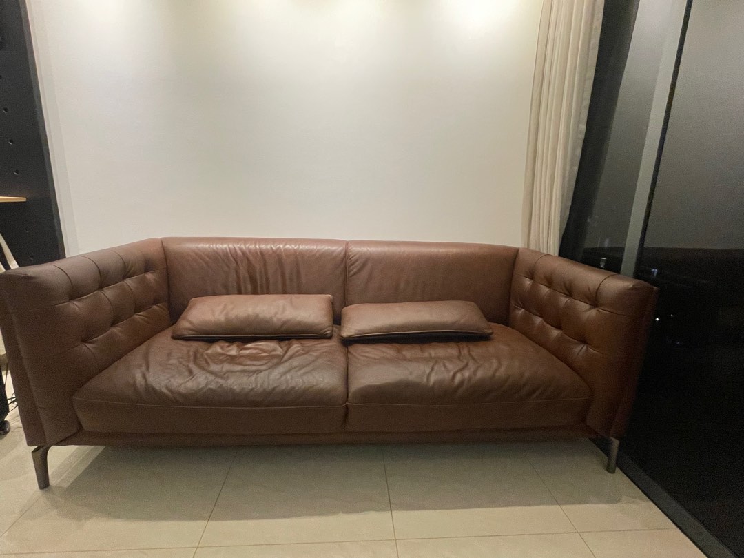 Classy brown half leather sofa from Carlo Hofmann in good condition ...