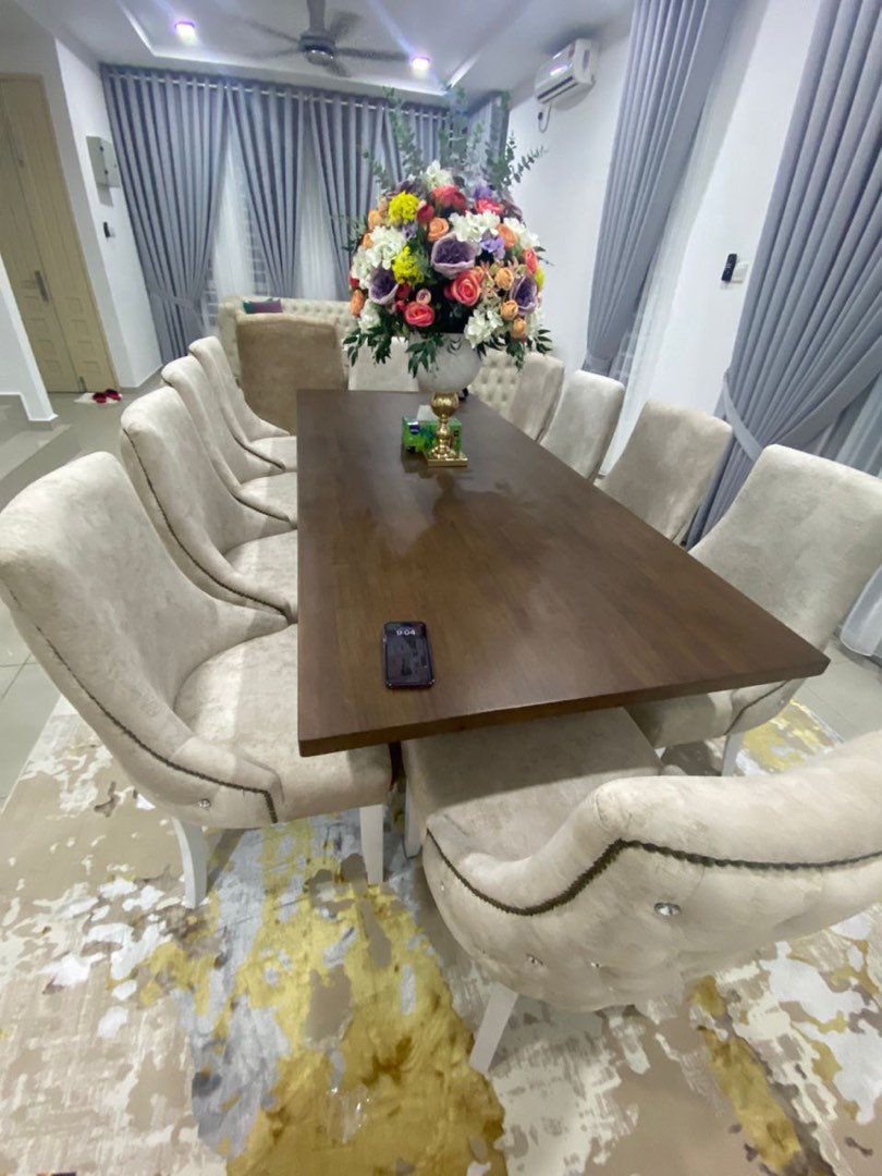 Dining table + 10 chair chesterfield, Furniture & Home Living ...